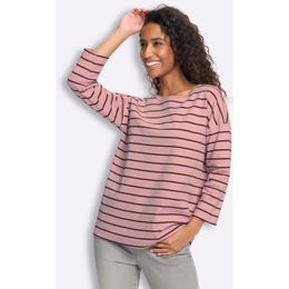 3/4-Arm-Shirt Heine "Shirt", Damen, Gr. 36, rosa (rosenquarz, burgund, geringelt), 100% Baumwolle, gemustert, gestreift, mehrfarbig, Rundhals, Shirts 3/4-Arm-Shirt