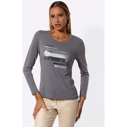 CR&Eacute;ATION L Langarmshirt CREATION L "Shirt", Damen, Gr. 52, grau (anthrazit), 95% Viskose, 5% Elasthan, gemustert, unifarben, Rundhals, Shirts Langarmshirt