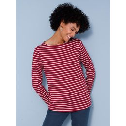 Sweatshirt Classic Basics, Damen, Gr. 46, rot (kirsche, ecru, geringelt), 100% Baumwolle, gemustert, gestreift, mehrfarbig, U-Boot-Ausschnitt, Sweatshirts Sweatshirt