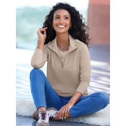 Stehkragenshirt Heine "Shirt", Damen, Gr. 38, beige, 50% Modal, 44% Polyester, 6% Elasthan, unifarben, Shirts Stehkragenshirt