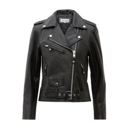 Bikerjacke RICANO "Lederjacke Brando Girls", Damen, Gr. S, schwarz, Obermaterial: 100% B&uuml;ffelleder BL. Futter: 100% Polyester PES., normal, V-Ausschnitt, Jacken, Handgefertigt aus echtem Leder