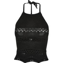 Muskelshirt Urban Classics "Urban Classics Damen Ladies Short Crochet Knit Neckholder Top", Jungen, Gr. 5XL, schwarz, 100% Polyacryl, unifarben, slim fit, Neckholder, Shirts