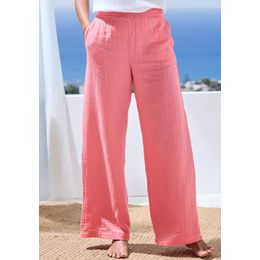 Beach Time Schlupfhose BEACHTIME, Damen, Gr. 34, N-Gr, rosa (koralle), Web, Obermaterial: 100% Baumwolle, unifarben, figurumspielend lang, Hosen Schlupfhose, aus Musselinware, Strandhose mit Gummibund