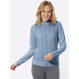 Stehkragenpullover Classic Basics "Stehkragen-Pullover", Damen, Gr. 38, blau (bleu), 100% Polyacryl, unifarben, Pullover Stehkragenpullover