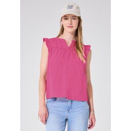 Kurzarmbluse STREET ONE STUDIO, Damen, Gr. 34, simply pink, Web, 100% Baumwolle, unifarben, normal normal, Rundhals, R&uuml;schen, Blusen, aus reiner Baumwolle