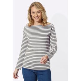 Sweatshirt Classic Basics, Damen, Gr. 38, grau (steingrau, ecru, geringelt), 100% Baumwolle, gemustert, gestreift, mehrfarbig, U-Boot-Ausschnitt, Sweatshirts Sweatshirt