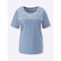 T-Shirt Classic Basics "Kurzarm-Shirt", Damen, Gr. 40, bleu, ecru, 100% Baumwolle, gebl&uuml;mt, gemustert, mehrfarbig, unifarben, Rundhals, Shirts T-Shirt
