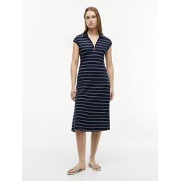 Polokleid Tommy Hilfiger "LYOCELL PQ HENLEY MIDI POLO DRS", Damen, Gr. M (40), N-Gr, fine stp schwarz night navy, wei&szlig;, Jersey, Obermaterial: 65% Lyocell, 32% Baumwolle, 3% Elasthan, gestreift, regular fit, V-Ausschnitt, Kleider, Materialmix, Polokragen, mit Stretch