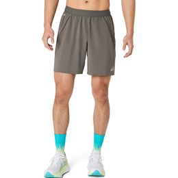 Laufshorts asics "ROAD 2-N-1 7IN SHORT", Herren, Gr. S, N-Gr, truffle grau, Web, Obermaterial: 100% Polyester, unifarben, Basic ca. Mitte Oberschenkel, Hosen, 2-in-1 Design, mit Eingrifftaschen, sportlicher Stil