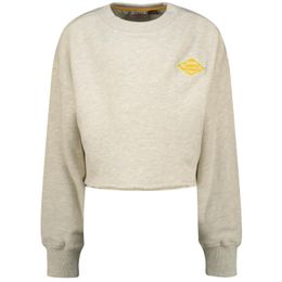 Sweater Vingino, M&auml;dchen, Gr. 128, soft vanilla melee, Sweatware, Obermaterial: 100% Baumwolle, bestickt, meliert, weit taillenbedeckt, Rundhals, Flachstrickb&uuml;ndchen, Sweatshirts Sweater, mit Logo-Badge-Stickerei, kur, f&uuml;r Girls