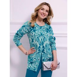 Jacquardstrickjacke Classic Basics, Damen, Gr. 42, blau (mint, aquapetrol, gemustert), 100% Polyacryl, gemustert, mehrfarbig, Strickjacken