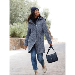 Langjacke Heine, Damen, Gr. 34, grau (marine, rauchblau, gemustert), 62% Polyester, 20% Baumwolle, 18% Wolle, Besatz:94% Polyacryl, 4% Polyester, 2% Elasthan, Einsatz:100% Polyester, Wattierung:100% Polyester, gemustert, mehrfarbig, Jacken Langjacke