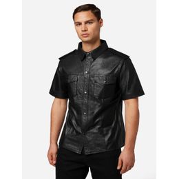 Kurzarmhemd RICANO "Lederhemd Lederhemd Kurzarm", Herren, Gr. L, N-Gr, schwarz, Obermaterial: 100% Lammnappaleder LANA., schmal, Rundhals, Hemden, Handgefertigt aus echtem Leder