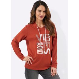 Langarmshirt Inspirationen "Shirt", Damen, Gr. 46, rostrot, 50% Modal, 44% Polyester, 6% Elasthan, bedruckt, gemustert, mehrfarbig, V-Ausschnitt, Shirts Langarmshirt