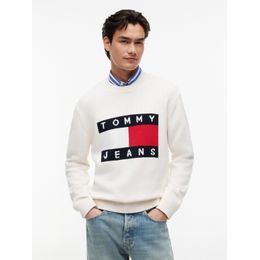 Strickpullover Tommy Jeans "REGULAR FLAG SWEATER", Herren, Gr. S, ancient wei&szlig;, Strick, Obermaterial: 100% Baumwolle, unifarben, regular fit normal, Rundhals, eingesetzt Rippb&uuml;ndchen, Pullover Strickpullover, Regular fit mit Rundhalsausschnitt