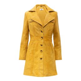 Kurzmantel RICANO "Mantel Lucie", Damen, Gr. L, gelb, Obermaterial: 100% Ziegenveloursleder GOVL. Futter: 100% Polyester PES., figurbetont, V-Ausschnitt, M&auml;ntel Kurzmantel, Handgefertigt aus echtem Leder