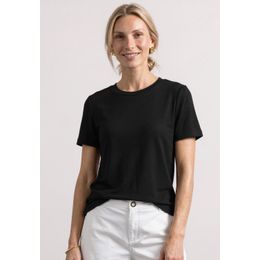 T-Shirt Street One, Damen, Gr. 34, schwarz, Web, 50% Modal, 50% Baumwolle, unifarben, regular fit normal, Rundhals, abgesteppt, Shirts T-Shirt, im soften Baumwoll-Mix