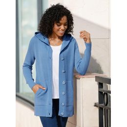 Kapuzenstrickjacke Classic Basics, Damen, Gr. 38, mittelblau, 100% Polyacryl, unifarben, Strickjacken