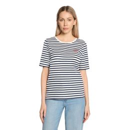 BETTY & CO Kurzarmshirt BETTY & CO "Damen mit Ringel", Damen, Gr. XL, schwarz-wei&szlig; (wei&szlig;, dunkelblau), Obermaterial: 95% Baumwolle, 5% Elasthan, Basic, gerade normal, Rundhals, Shirts