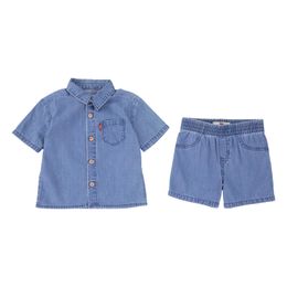 Hemd & Hose LEVI'S KIDS "LVB WESTERN LT WT DENIM SHORT", Jungen, Gr. 3M (62), thrifted, Web, Obermaterial: 100% Baumwolle, KOB Set-Artikel, /Shorts im Denim-Look aus leichter Baumwolle