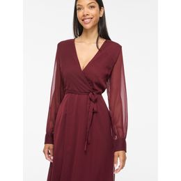 Chiffonkleid Vila "VIFALIA V-NECK L/S MIDI DRESS - NOOS", Damen, Gr. 36, N-Gr, rot (port royale), Web, Obermaterial: 100% Polyester, unifarben, regular fit, V-Ausschnitt, Kleider Chiffonkleid, Kunstfaser, regular fit