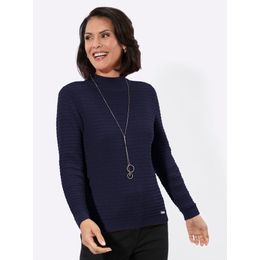 Stehkragenpullover Casual Looks "Stehkragen-Pullover", Damen, Gr. 52, marine, 100% Baumwolle, unifarben, Pullover Stehkragenpullover