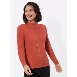 Stehkragenpullover Casual Looks "Stehkragen-Pullover", Damen, Gr. 36, terra, 100% Baumwolle, unifarben, Pullover Stehkragenpullover