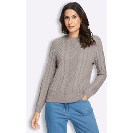 Strickpullover Inspirationen "Strickpullover", Damen, Gr. 38, taupe, meliert, 50% Baumwolle, 50% Polyacryl, gemustert, mehrfarbig, meliert, Pullover Strickpullover