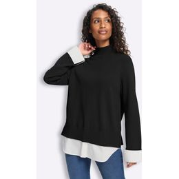 2-in-1-Pullover Heine "2-in-1-Pullover", Damen, Gr. 34, schwarz, 50% Viskose, 28% Polyester, 22% Polyamid, Webware:100% Baumwolle, unifarben, Pullover