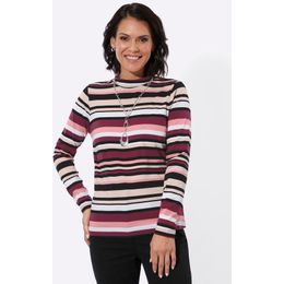 Langarmshirt Casual Looks "Stehkragen-Shirt", Damen, Gr. 40, bunt (bordeaux, flamingo, geringelt), 95% Baumwolle, 5% Elasthan, gemustert, gestreift, mehrfarbig, Shirts Langarmshirt