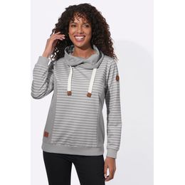 Sweatshirt Casual Looks, Damen, Gr. 48, grau (steingrau, ecru), 50% Baumwolle, 50% Polyester, gemustert, gestreift, Sweatshirts Sweatshirt