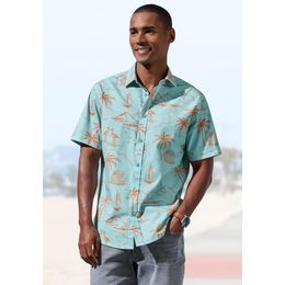 Hawaiihemd John Devin "Kurzarmhemd bedruckt", Herren, Gr. L, N-Gr, hellblau, Web, Obermaterial: 100% Baumwolle, bedruckt, regular fit normal, ohne Ausschnitt, abgesteppte Kante, Hemden Hawaiihemd
