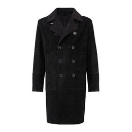 Ledermantel RICANO "Ledermantel Vicente", Herren, Gr. L, schwarz (velour), Obermaterial: 100% Ziegenveloursleder GOVL. Futter: 100% Polyester PES., schmal, V-Ausschnitt, M&auml;ntel