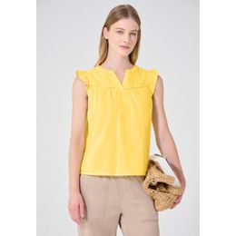 Kurzarmbluse STREET ONE STUDIO, Damen, Gr. 34, snap gelb, Web, 100% Baumwolle, unifarben, normal normal, Rundhals, R&uuml;schen, Blusen, aus reiner Baumwolle