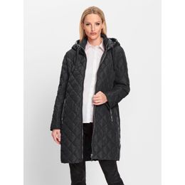 Steppmantel Heine, Damen, Gr. 34, schwarz, 100% Polyester, Besatz:100% Polyamid, Kapuzenfutter:100% Polyamid, Wattierung:100% Polyester, unifarben, unifarben mit Farbeinsatz, unifarben mit Farbeins&auml;tzen, M&auml;ntel Steppmantel