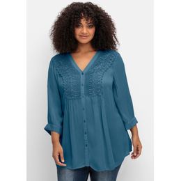 Crepebluse sheego by Joe Browns, Damen, Gr. 44, topas, 100% Viskose, Spitze:100% Baumwolle, unifarben, V-Ausschnitt, Blusen