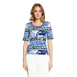 Kurzarmshirt Betty Barclay "Damen mit Rippenstruktur", Damen, Gr. 36, bunt (blau, gr&uuml;n), Rippware, Obermaterial: 95% Baumwolle, 5% Elasthan, tailliert normal, Rundhals, Shirts