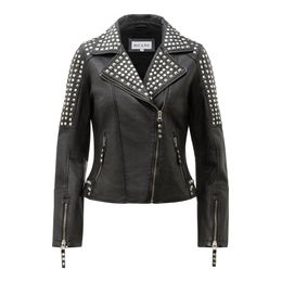 Bikerjacke RICANO "Lederjacke studd", Damen, Gr. L, schwarz, Obermaterial: 100% Lammnappaleder LANA. Futter: 100% Polyester PES., schmal, V-Ausschnitt, Jacken, Handgefertigt aus echtem Leder
