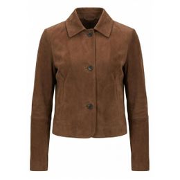 Bolerojacke RICANO "Lederjacke Jeena", Damen, Gr. L, chestnut braun (velours), Obermaterial: 100% Ziegenveloursleder GOVL. Futter: 100% Polyester PES., schmal cropped, Rundhals, Jacken, Handgefertigt aus echtem Leder