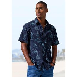 Hawaiihemd John Devin "Kurzarmhemd bedruckt", Herren, Gr. L, N-Gr, navy, Web, Obermaterial: 100% Baumwolle, bedruckt, regular fit normal, ohne Ausschnitt, abgesteppte Kante, Hemden Hawaiihemd