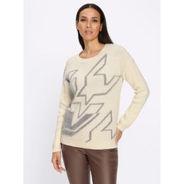 Jacquardpullover Heine "Pullover", Damen, Gr. 38, steingrau, champagner, gemustert, 45% Baumwolle, 45% Polyacryl, 10% Polyamid, gemustert, mehrfarbig, Pullover