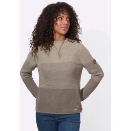 Strickpullover Casual Looks "Stehkragen-Pullover", Damen, Gr. 36, sand, taupe, geringelt, 50% Baumwolle, 50% Polyacryl, gemustert, gestreift, mehrfarbig, Pullover Strickpullover