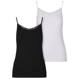 Muskelshirt Urban Classics "Urban Classics Ladies Basic Tank Top Cotton Lace 2-Pack", Jungen, Gr. S, schwarz, wei&szlig;, 95% Baumwolle, 5% Elasthan, unifarben, normal, Rundhals, Shirts