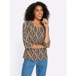 3/4-Arm-Shirt Classic Basics "3/4-Arm-Shirt", Damen, Gr. 38, beige, schwarz, bedruckt, 100% Baumwolle, gemustert, mehrfarbig, Rundhals, Shirts 3/4-Arm-Shirt