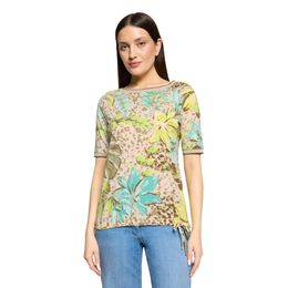 Kurzarmshirt Betty Barclay "Damen mit Tunnelzug", Damen, Gr. 36, bunt (beige, gelb), Jersey, Obermaterial: 50% Baumwolle, 50% Modal, figurumspielend normal, U-Boot-Ausschnitt, Shirts