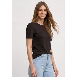 T-Shirt Street One, Damen, Gr. 34, espresso braun, Web, 50% Modal, 50% Baumwolle, unifarben, regular fit normal, Rundhals, abgesteppt, Shirts T-Shirt, im soften Baumwoll-Mix