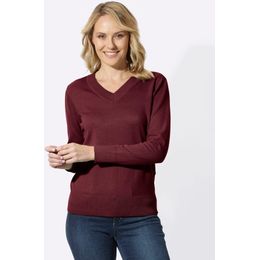 V-Ausschnitt-Pullover Classic Basics "V-Ausschnitt-Pullover", Damen, Gr. 44, burgund, 100% Baumwolle, unifarben, Pullover