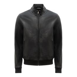 Bomberjacke RICANO "Lederjacke Lalo", Herren, Gr. XL, schwarz, Obermaterial: 100% Lammnappaleder LANA. Futter: 100% Polyester PES., normal, hoch geschlossener Ausschnitt, Jacken Bomberjacke, Handgefertigt aus echtem Leder