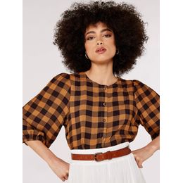 Karobluse Apricot "Bluse", Damen, Gr. M (38), braun, gewebt, Obermaterial: 100% Viskose CV., kariert, Puff&auml;rmel mit Gummizug, Blusen Karobluse, mit Knopfleiste