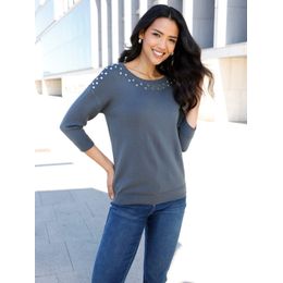 3/4 Arm-Pullover Classic Basics "Pullover", Damen, Gr. 44, rauchblau, 100% Polyacryl, unifarben, Pullover